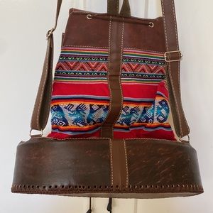 handmade in Peru | Bags | Peruvian Fabric And Leather Bottom Backpack ...